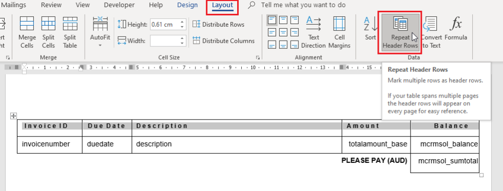 Enable Repeating Table Header Rows for Repeating Content in Word ...